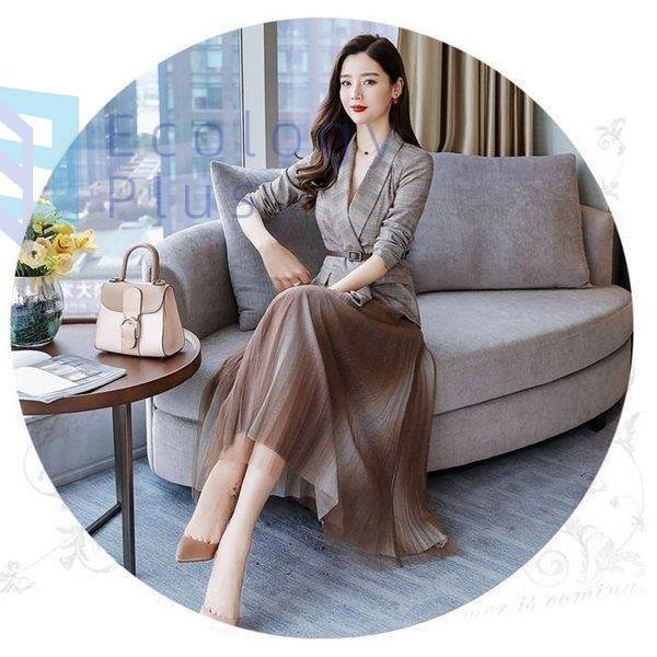 セットアップスカートスーツレディース2点セット 長袖チェック柄