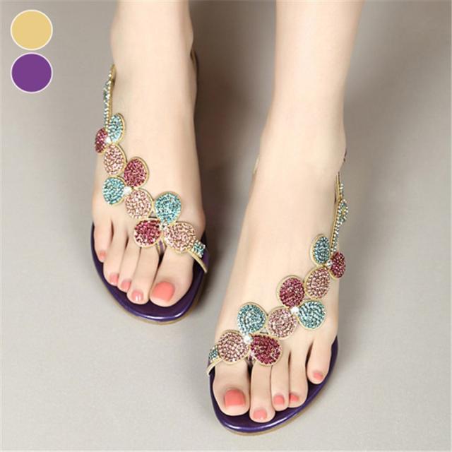 ビジューラインストーン フラット サンダル ビジュー 靴 ぺたんこ