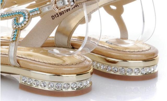 ビジューラインストーン フラット サンダル ビジュー 靴 ぺたんこ