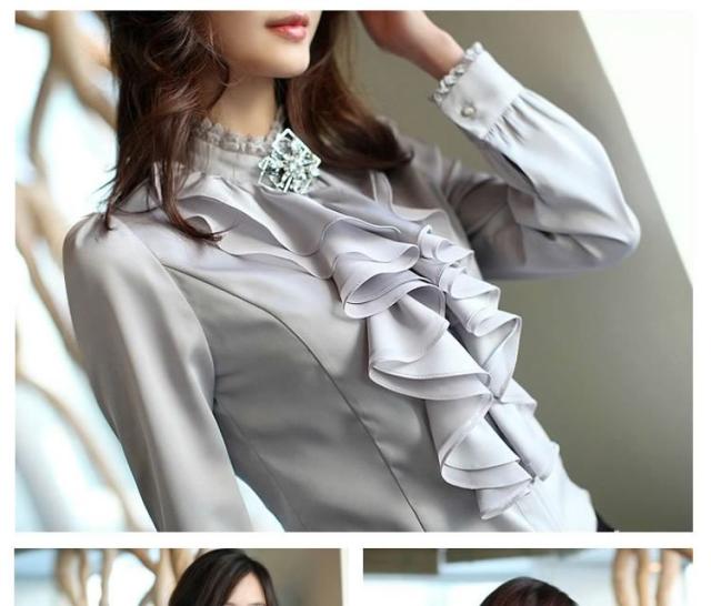 送料無料シフォン 長袖 フリルブラウス 胸元フリル トップス フリル