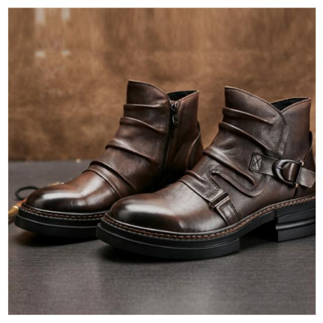 ブーツ メンズ エンジニアブーツ ドレープ ショート サイドジップ