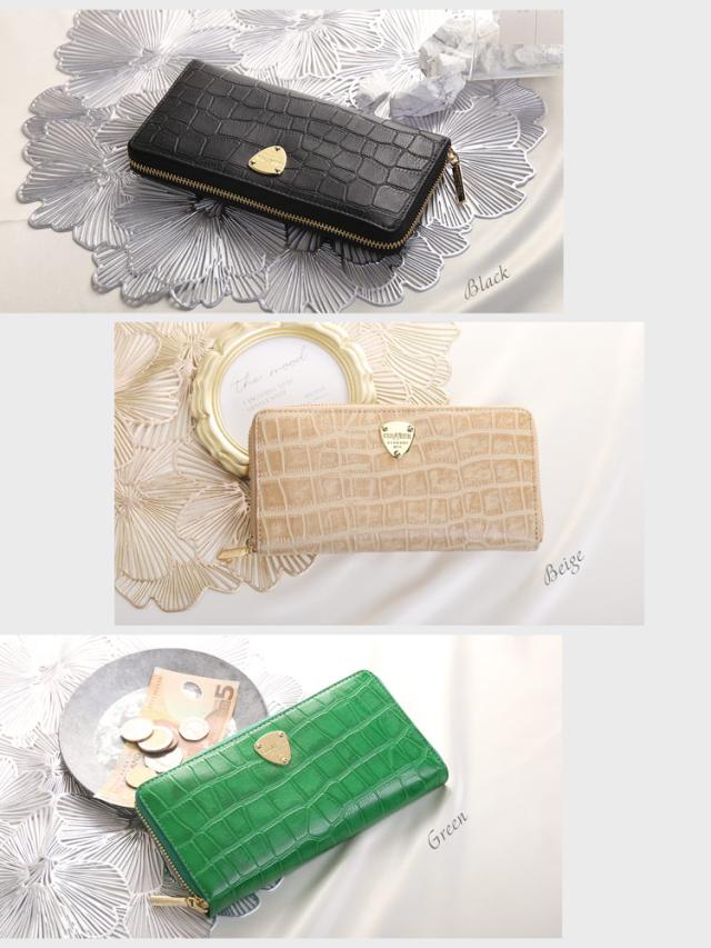 長財布 レディース ラウンドファスナー 財布 レザー クロコ 型押し