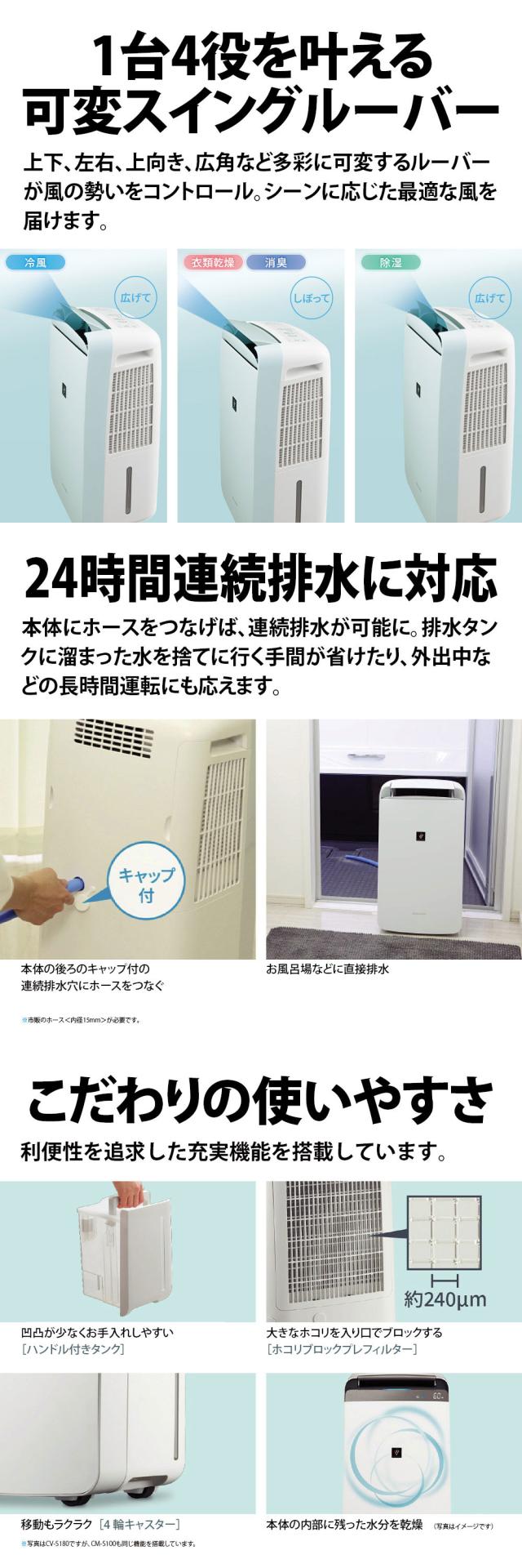 SHARP CM-S100-W ホワイト系 コンパクトクール [衣類乾燥除湿機 (木造