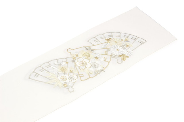 半襟 刺繍 振袖 成人式 半衿 卒業式 袴用 白 オフホワイト 扇面 桜 梅