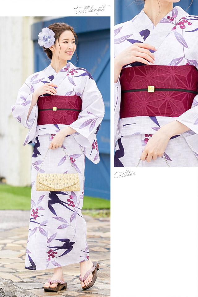 浴衣セット レディース レトロ 浴衣セット 大人 3点セット ピンク 紫
