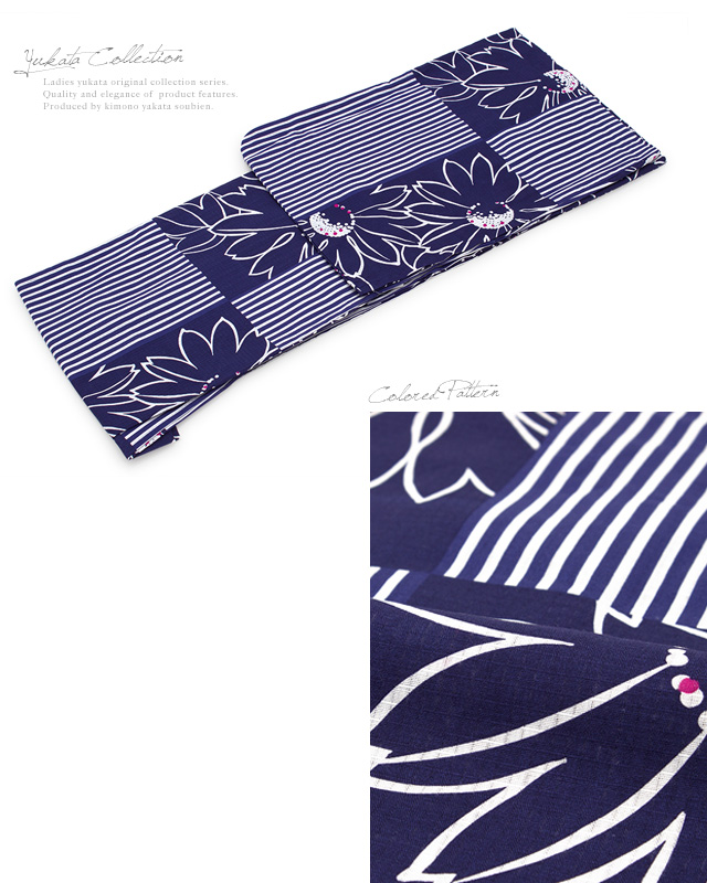 浴衣セット レディース レトロ 浴衣セット 大人 3点セット 紺 ネイビー