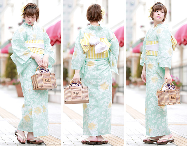 浴衣セット レディース レトロ 浴衣セット 大人 3点セット 緑系