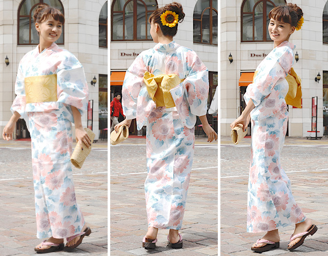 浴衣セット レディース レトロ 浴衣セット 大人 3点セット 白系