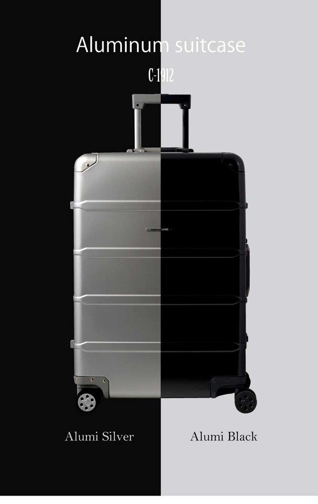 アルミ  スーツケース M サイズ キャリーケース フレーム Wキャスター c-1912 中型 シルバー ブラック《グリフィンランド》
