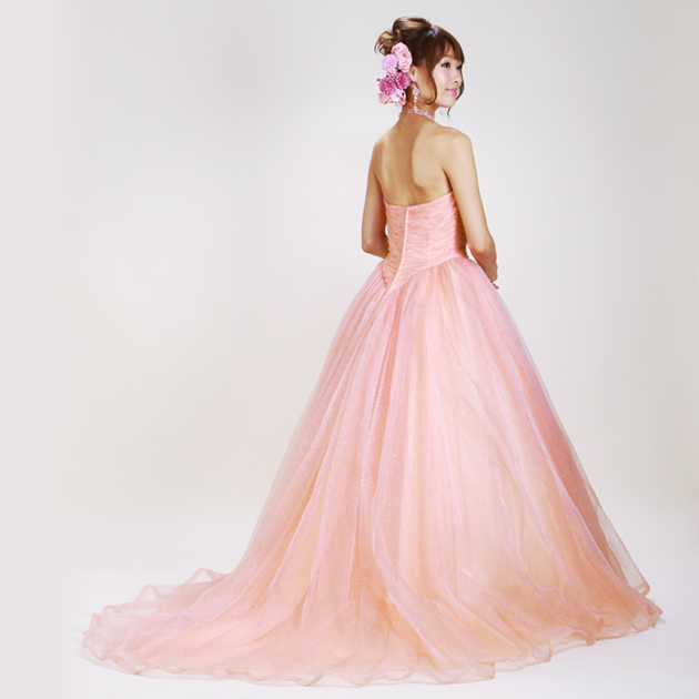 カラードレス レンタル 7号-9号 プリンセスライン ピンク お色直し