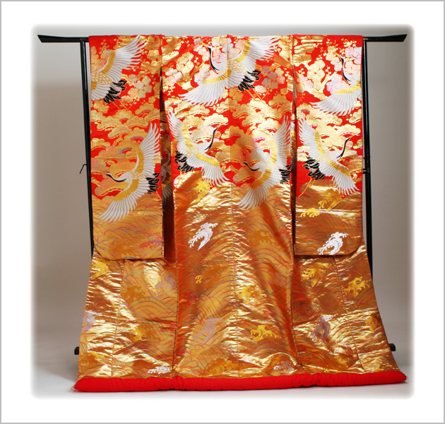打掛 レンタル 色打掛 赤金色 鶴に青海波 NT-206 送料無料の通販はau