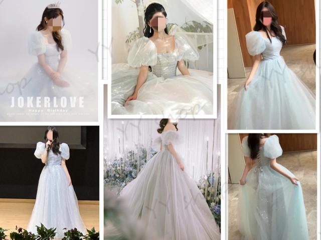 超可愛い プリンセス カラードレス ロングドレス パーティドレス チュールスカート トレーン パフスリーブ 二次会 発表会 舞台 撮影 D092 超可愛い プリンセス カラードレス ロングドレス パーティドレス