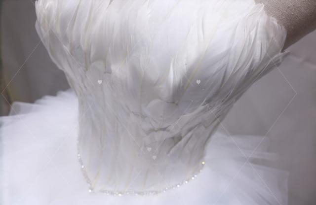 独特人工羽 前上がり ウェディングドレス チュールスカート パーティ