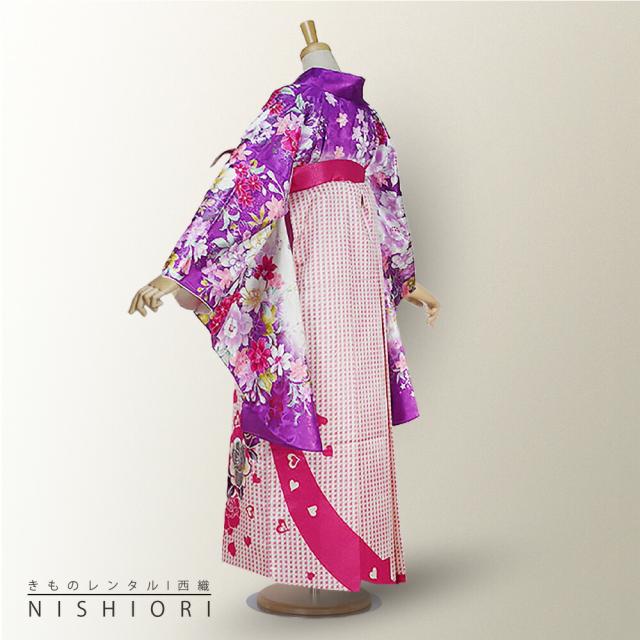 二尺袖着物 袴 レンタル 貸衣装 PattiPatti 紫×白×ピンク×刺繍 袴