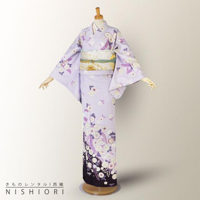訪問着 レンタル 着物 貸衣装 フルセット 紫 辻が花風 萩No.0152の通販
