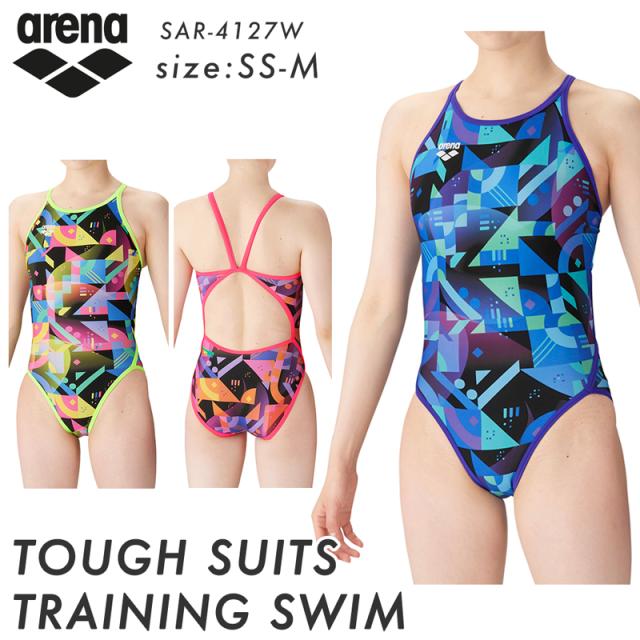 arena アリーナ トレーニング ワンピース 水着 フィットネス レディース オープンバック フライバック 《レビュー記入でメール便無料》 水泳 競泳 スイミング 練習 部活 クラブ プール ママ ミセス 学生 中学生 高校生 総柄 動きやすい SS S M : SAR-4127W トレーニング