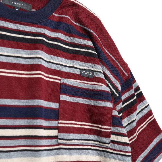 QUOLT 5部袖 ニット Tシャツ ボーダー ユニセックス マルチボーダー状