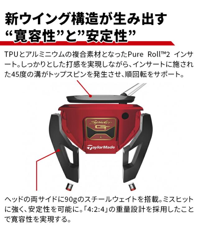 テーラーメイド ゴルフ パター Spider GT RED シングルベンド スモールスラント 33インチ 34インチ Taylormadeの ...