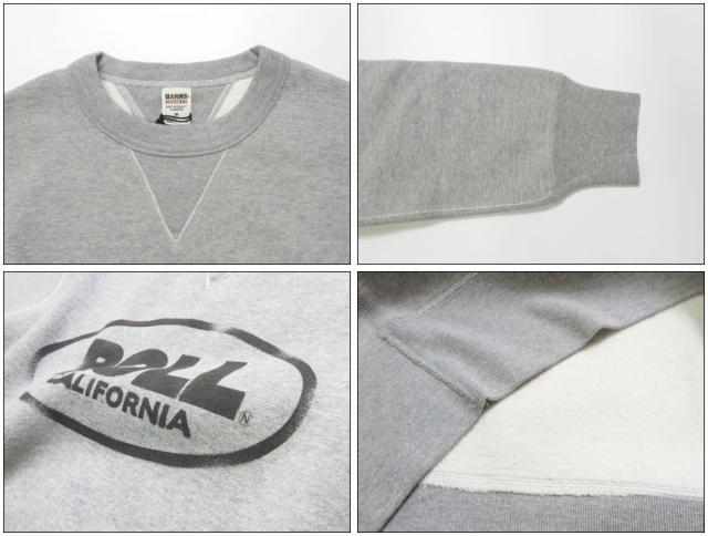 バーンズ BARNS はめこみ両ガゼットクルーネックスウェット 長袖 "ROLL" STANDARD 30/7 COZUN BR-25491 【2025年秋冬新作】