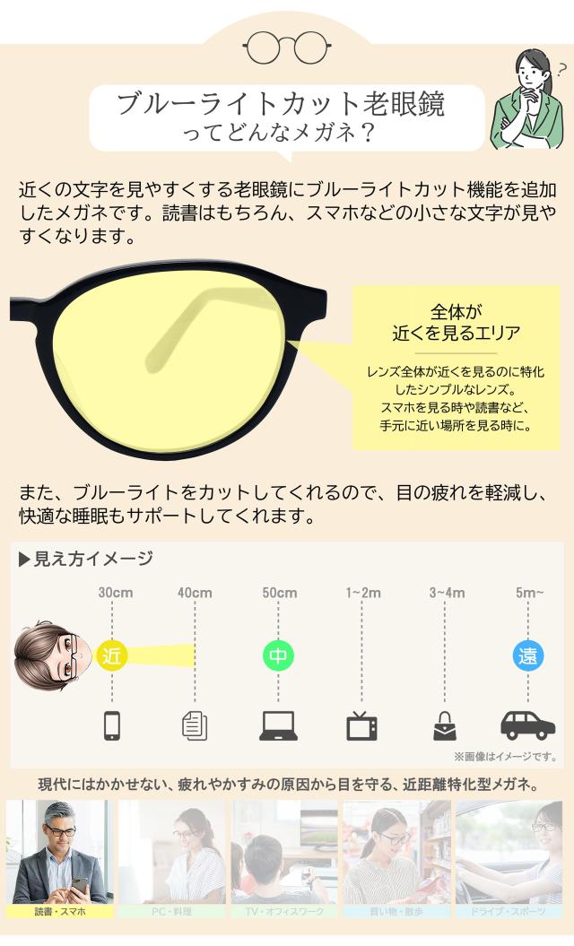 ブルーライトカット 老眼鏡】ステイブルハーフリム (FS-1015)［全額