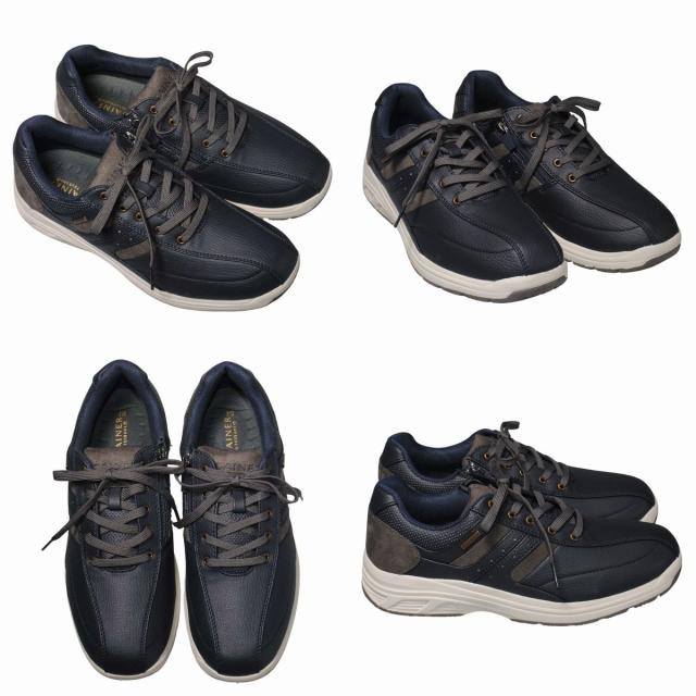 【靴のHOSHIKAWA】  『GAINER 0140』 24.5cm〜28cm メンズ スニーカー サイドファスナー ネイビー コンフォート 吸湿 速乾 抗菌防臭加工 合成皮革 衝撃吸収 幅広