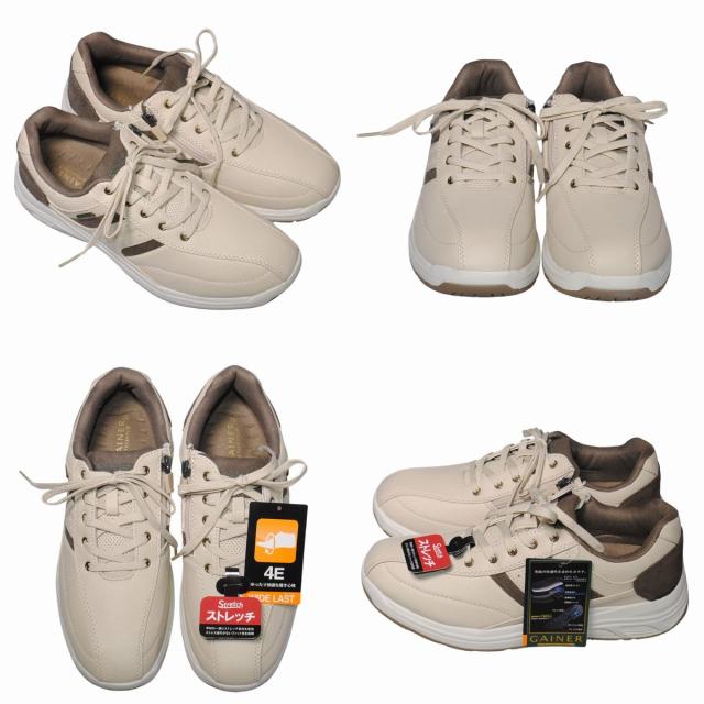 【靴のHOSHIKAWA】  『GAINER 0140』 24.5cm〜28cm メンズ スニーカー サイドファスナー ネイビー コンフォート 吸湿 速乾 抗菌防臭加工 合成皮革 衝撃吸収 幅広