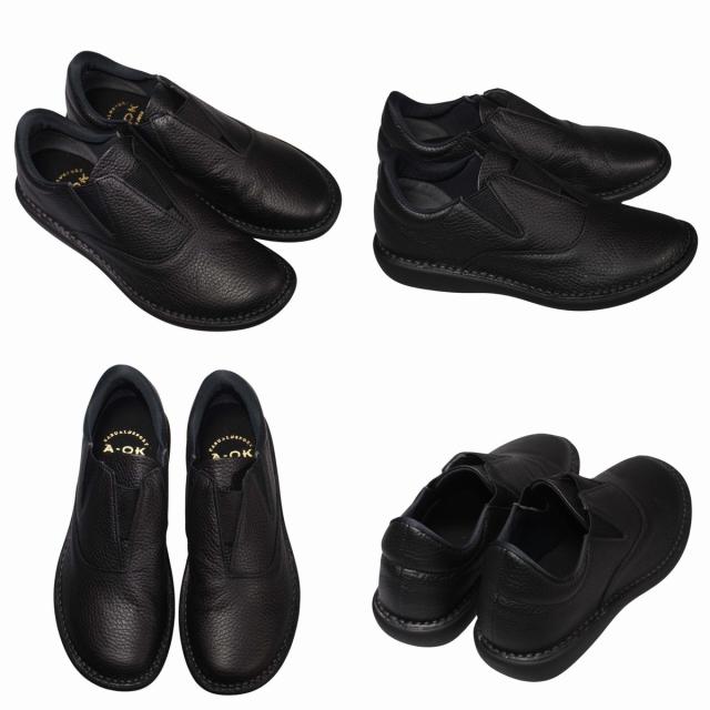 【靴のHOSHIKAWA】  『A-OK 22310A』 エーオーケー スリッポン 22cm〜24.5cm EEEE ブラック サイドゴア 低反発クッション コンフォート 牛革 日本製