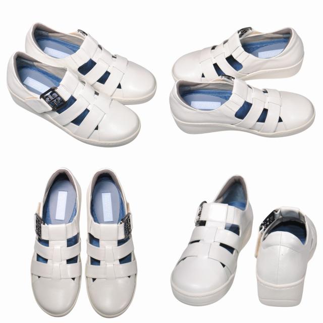 【靴のHOSHIKAWA】  『hatchi 2580』 ハッチ レザースニーカー 21.5cm〜24.5cm EEEE サンダルシューズ ベルクロ レディース Dシルバー 本革 国産 春夏