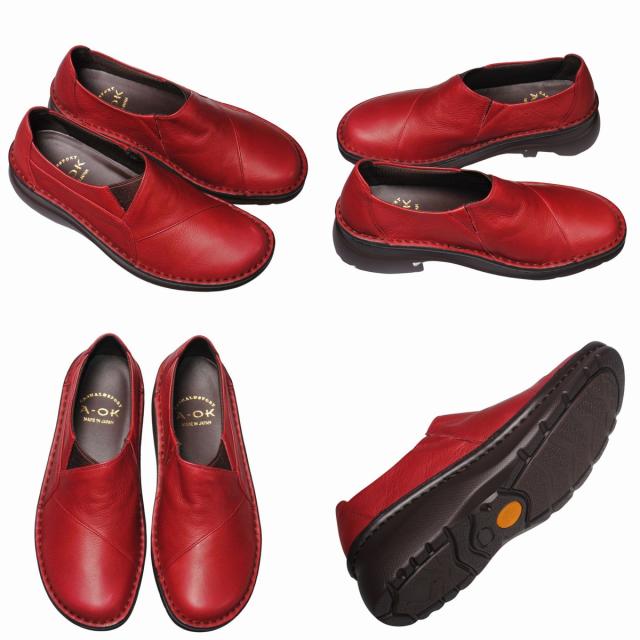 【靴のHOSHIKAWA】  『A-OK 6001』 エーオーケー スリッポン 22cm〜24.5cm レディース ブラック サイドゴア 低反発クッション 牛革 厚底 日本製