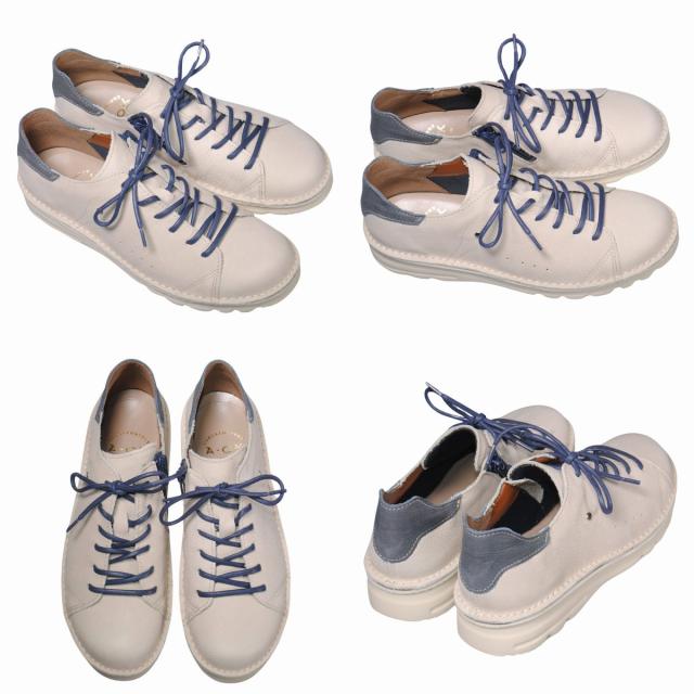 【靴のHOSHIKAWA】  『A-OK 7091』 エーオーケー AZURE/FOREST 21.5cm〜25cm EEEE レザースニーカー 撥水加工 ファスナー 厚底 レースアップ 牛革