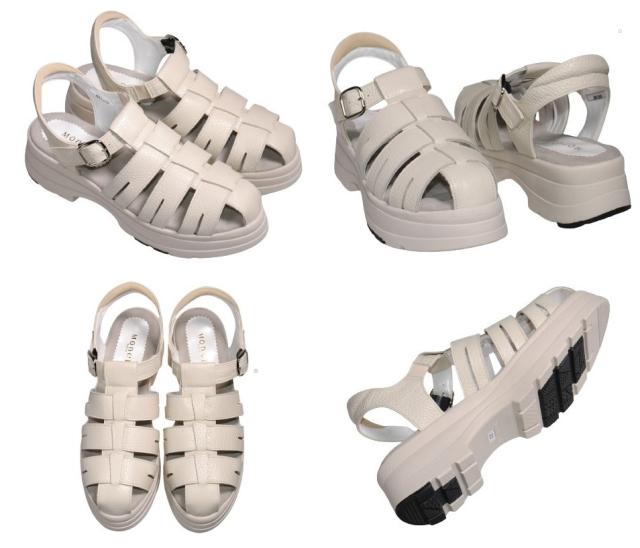 【靴のHOSHIKAWA】  『Monet 881309』 グルカサンダル モネ 21.5cm〜24.5cm EEEE レディース アイボリー カジュアル オープントゥ 日本製 本革 春夏