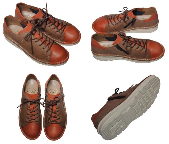 【靴のHOSHIKAWA】  『A-OK 7091』 エーオーケー AZURE/FOREST 21.5cm〜25cm EEEE レザースニーカー 撥水加工 ファスナー 厚底 レースアップ 牛革