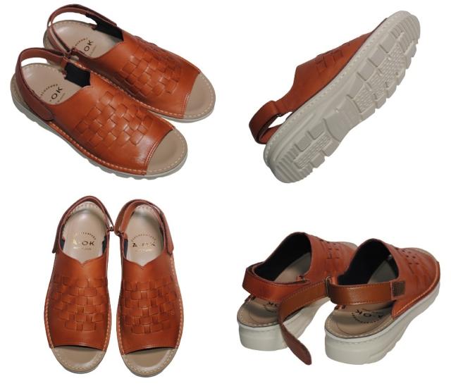 【靴のHOSHIKAWA】  『A-OK 7292』 エーオーケー サンダル 21.5cm〜25cm レディース グリーン バックベルト オープントゥ フラット底 国産 牛革 春夏