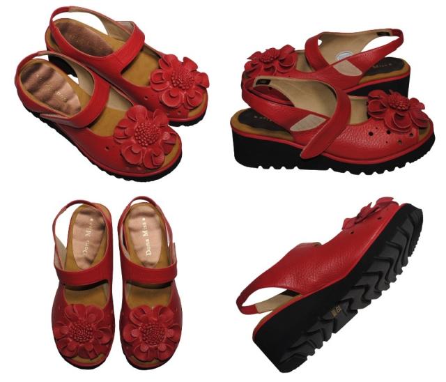 【靴のHOSHIKAWA】  『Dona Miss 1488』 ドナミス サンダル 21.5cm〜24.5cm EEEE  レディース ネイビー フラワーモチーフ バックベルト コンフォート 国産 厚底 本革 春夏