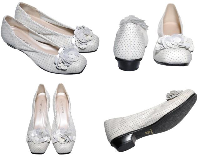 【靴のHOSHIKAWA】  『Dona Miss 3279』 ドナミス パンプス 21.5cm〜25cm EEE レディース アイボリー ローヒール リボン 国産 幅広 本革