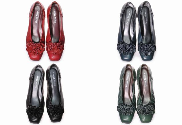 【靴のHOSHIKAWA】  『Dona Miss 3279』 ドナミス パンプス 21.5cm〜25cm EEE レディース アイボリー ローヒール リボン 国産 幅広 本革