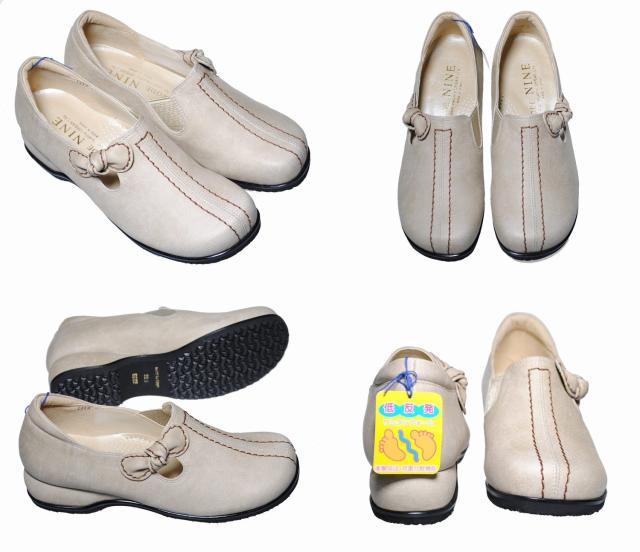 【靴のHOSHIKAWA】  『MODE NINE 13120』  21.5cm〜25cm EEEE ベージュ スクエアトゥ フラット底 スリッポン 本革 日本製