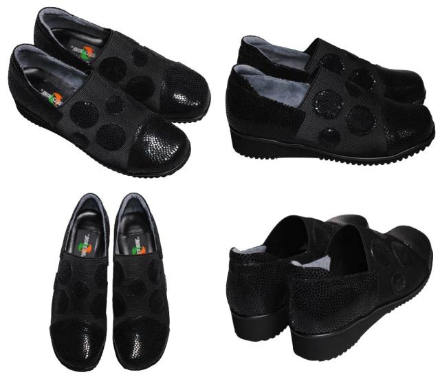 【靴のHOSHIKAWA】  『SPORTS NINE 2801』 スポーツナイン スリッポン 22cm〜24.5cm EEEE レディース ブラック ストレッチ 型押しレザー 幅広 本革 国産