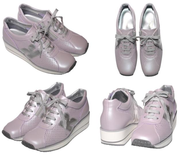 【靴のHOSHIKAWA】  『VITA NOVA 6967』 ヴィタノバ ダークグレー 21.5cm〜24.5cm EEE レザーシューズ レディース レースアップ 牛革 ファスナー 牛革 厚底