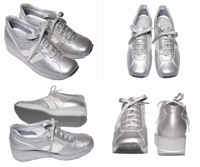 【靴のHOSHIKAWA】  『VITA NOVA 6967』 ヴィタノバ ダークグレー 21.5cm〜24.5cm EEE レザーシューズ レディース レースアップ 牛革 ファスナー 牛革 厚底