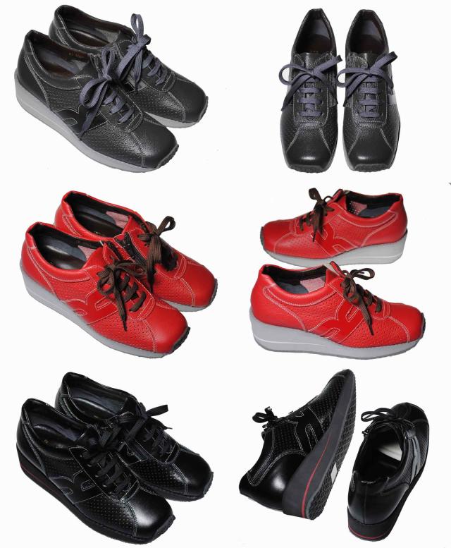 【靴のHOSHIKAWA】  『VITA NOVA 6967』 ヴィタノバ ダークグレー 21.5cm〜24.5cm EEE レザーシューズ レディース レースアップ 牛革 ファスナー 牛革 厚底