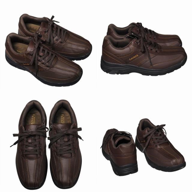 【靴のHOSHIKAWA】  『GAINER 0139』 24.5cm〜28cm EEEE スニーカーサイドファスナー ダークブラウン コンフォート 吸湿 速乾 抗菌防臭加工 合成皮革 衝撃吸収 幅広