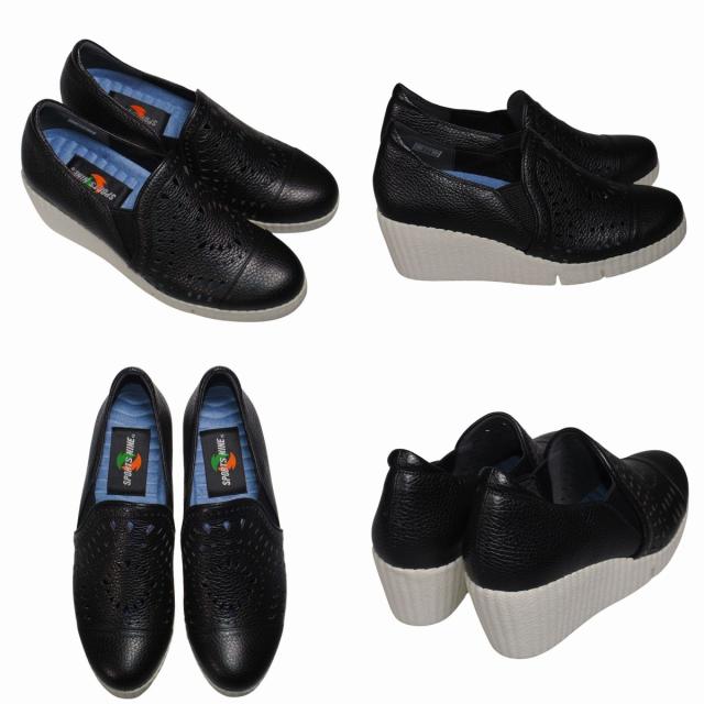 【靴のHOSHIKAWA】  『SPORTS NINE 332』 スポーツナイン レディース 21.5cm〜24.5cm EEE ブラック カジュアル スリッポン サイドゴア 幅広 本革 国産 春夏