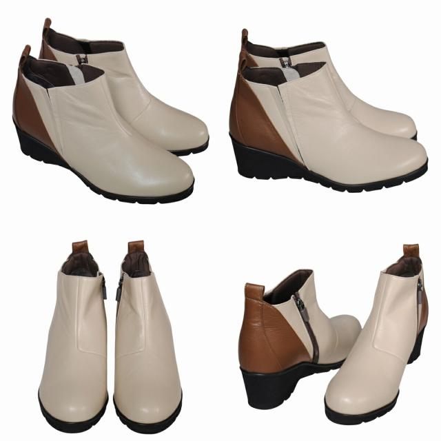 【靴のHOSHIKAWA】  『SPORTS NINE 4525』 スポーツナイン ショートブーツ 22cm〜24.5cm EEE ブラック レディース ウェッジソール ショート丈 スムース革 本革 幅広 国産 防滑