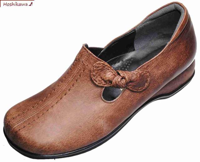 【靴のHOSHIKAWA】  『MODE NINE 13120』  21.5cm〜25cm EEEE ベージュ スクエアトゥ フラット底 スリッポン 本革 日本製