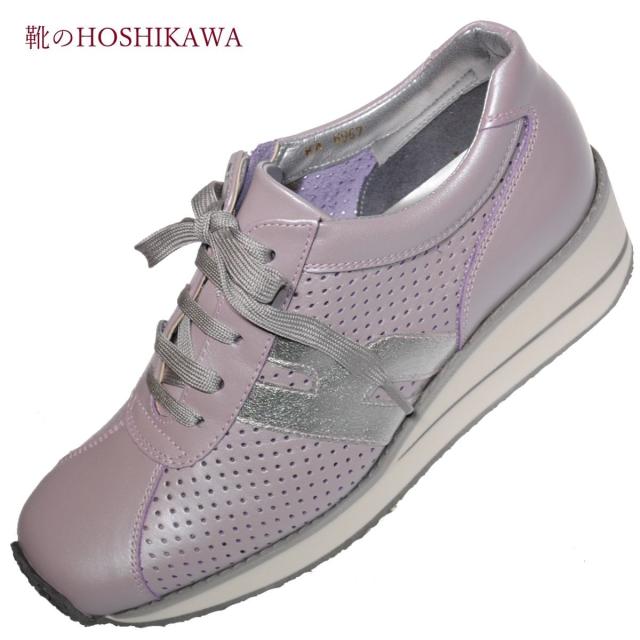 【靴のHOSHIKAWA】  『VITA NOVA 6967』 ヴィタノバ ダークグレー 21.5cm〜24.5cm EEE レザーシューズ レディース レースアップ 牛革 ファスナー 牛革 厚底