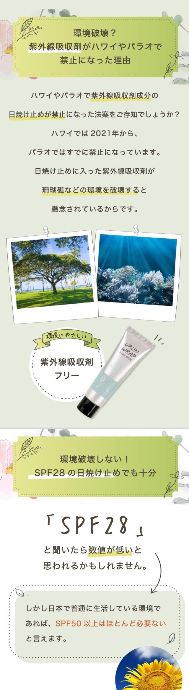 \無香料が新登場／【楽天1位】日焼け止め ノンケミカル【ウルンラップ UVクリーム SPF28 PA+++】オーガニック 日焼け止め 子供 紫外線吸収剤不使用 日焼け止め 顔 日焼け止め ...