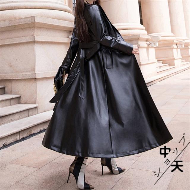 ロング丈レザージャケットレディース春秋冬マキシ丈レザージャケット