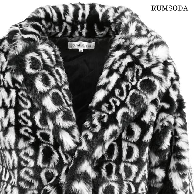 ファーコート テーラードカラー ロゴ柄 メンズ フェイクファー (ブラック黒) 129123 ファーコート テーラードカラー ロゴ柄 メンズ フェイクファー