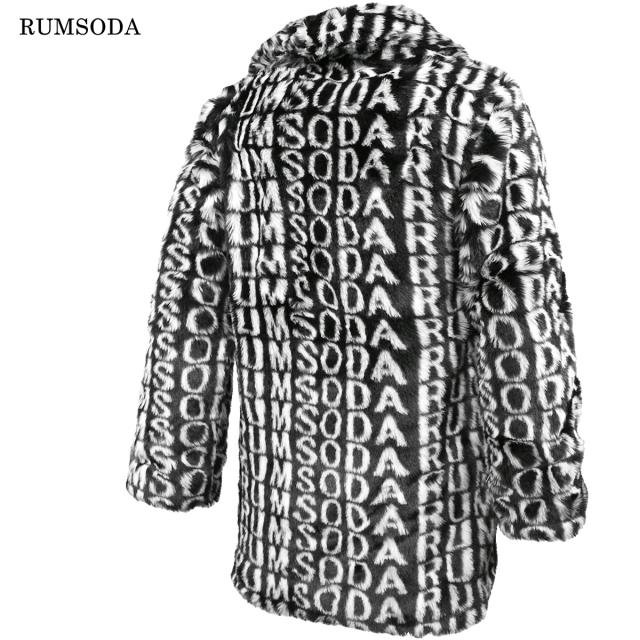 ファーコート テーラードカラー ロゴ柄 メンズ フェイクファー